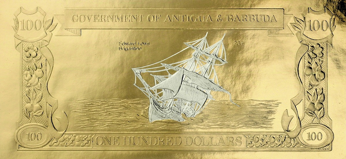 ANTIGUA & BARBUDA 100 Dollars 1981 Gold Foil Captain Edward Low & his ...