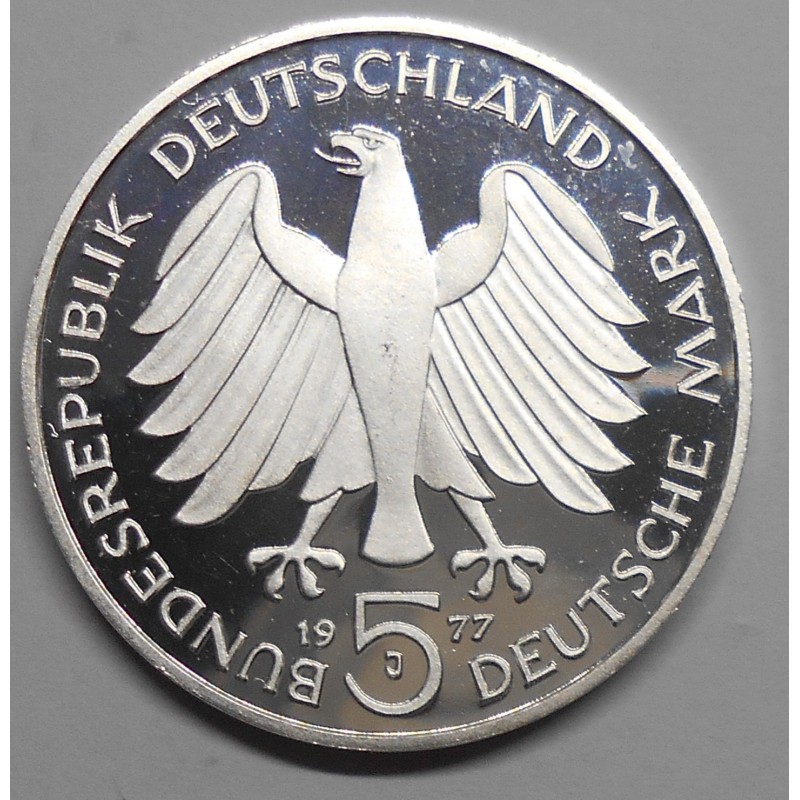 GERMANY FEDERAL REPUBLIC 5 Mark 1977 Carl Friedrich Gauss AG PROOF