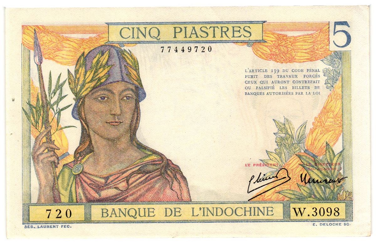 FRENCH INDOCHINA 5 Piastres 1949