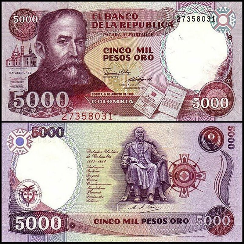 COLOMBIA 5000 Pesos 1986 Commemorative "Centennial of the Constitution"